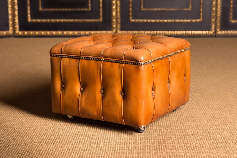 20th Century Original English Chesterfield Leather Stool For Sale at ...
