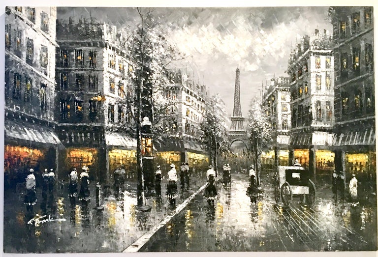 20th Century Original Oil on Canvas Painting of Paris at Night by R ...