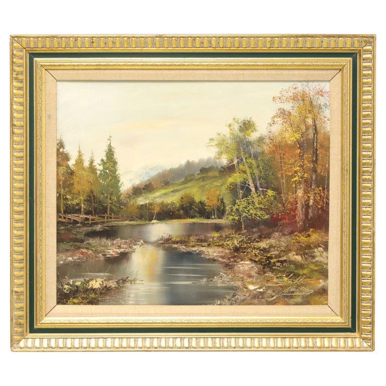 20th Century Original Oil Painting - Lake Scene - Signed For Sale at ...