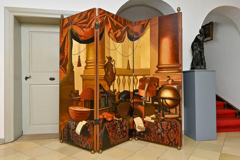 20th Century Painted Screen Italy Musical Instruments Carpets For Sale ...