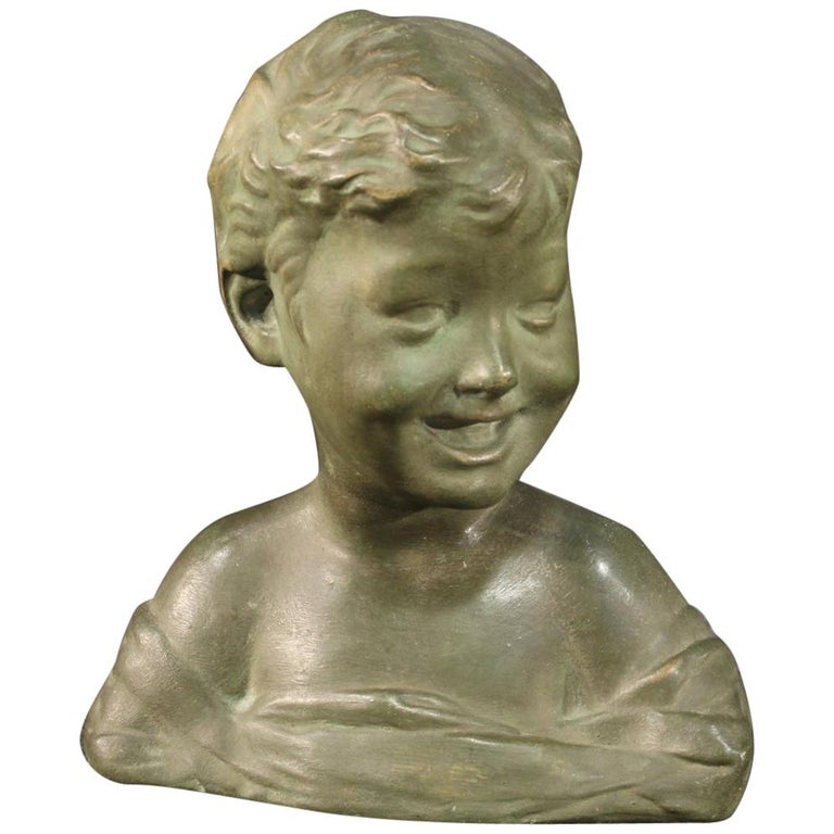 20th Century Painted Terracotta Italian Child Bust Sculpture, 1920 For ...