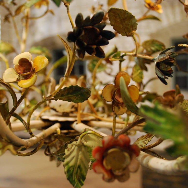 20th Century Painted Wrought Iron Flower Chandelier at 1stDibs
