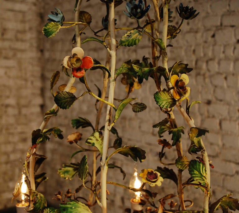20th Century Painted Wrought Iron Flower Chandelier at 1stDibs