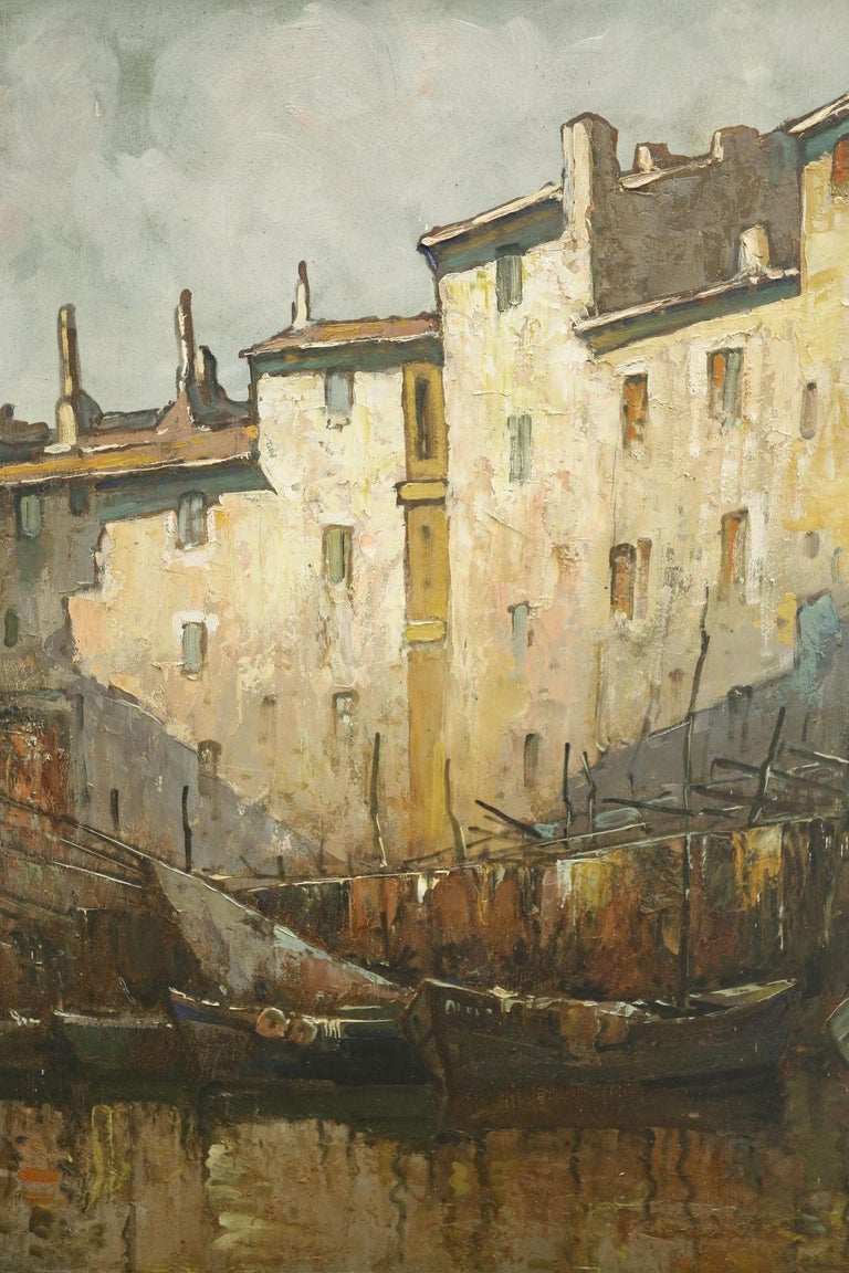 20th Century Painting of a French Harbour Scene For Sale at 1stDibs