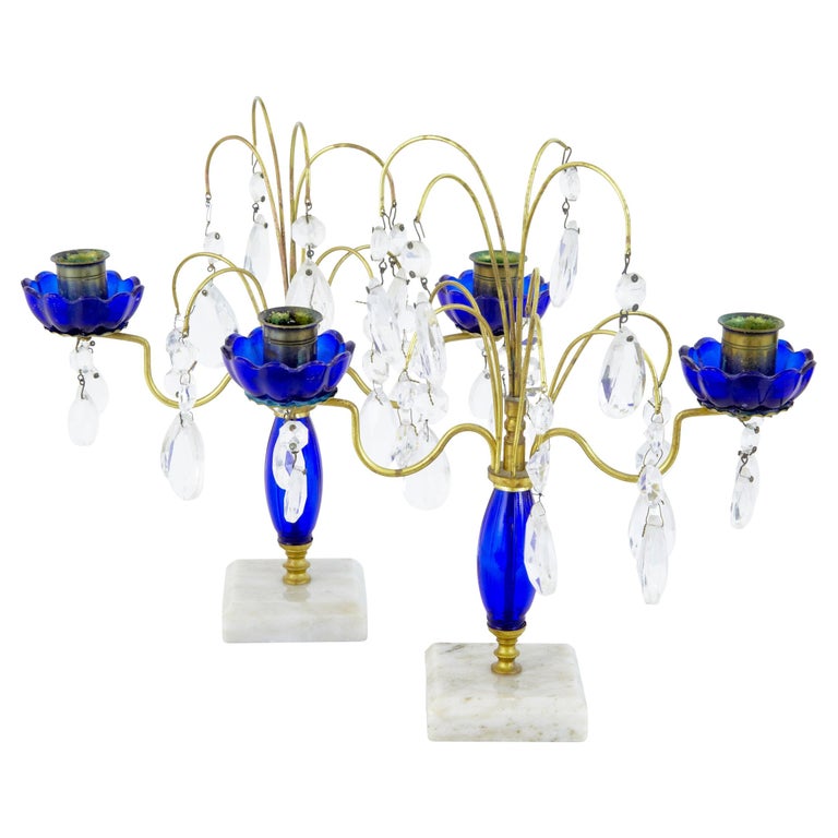 20th century pair of 1950’s brass and cut glass decorative candlesticks ...