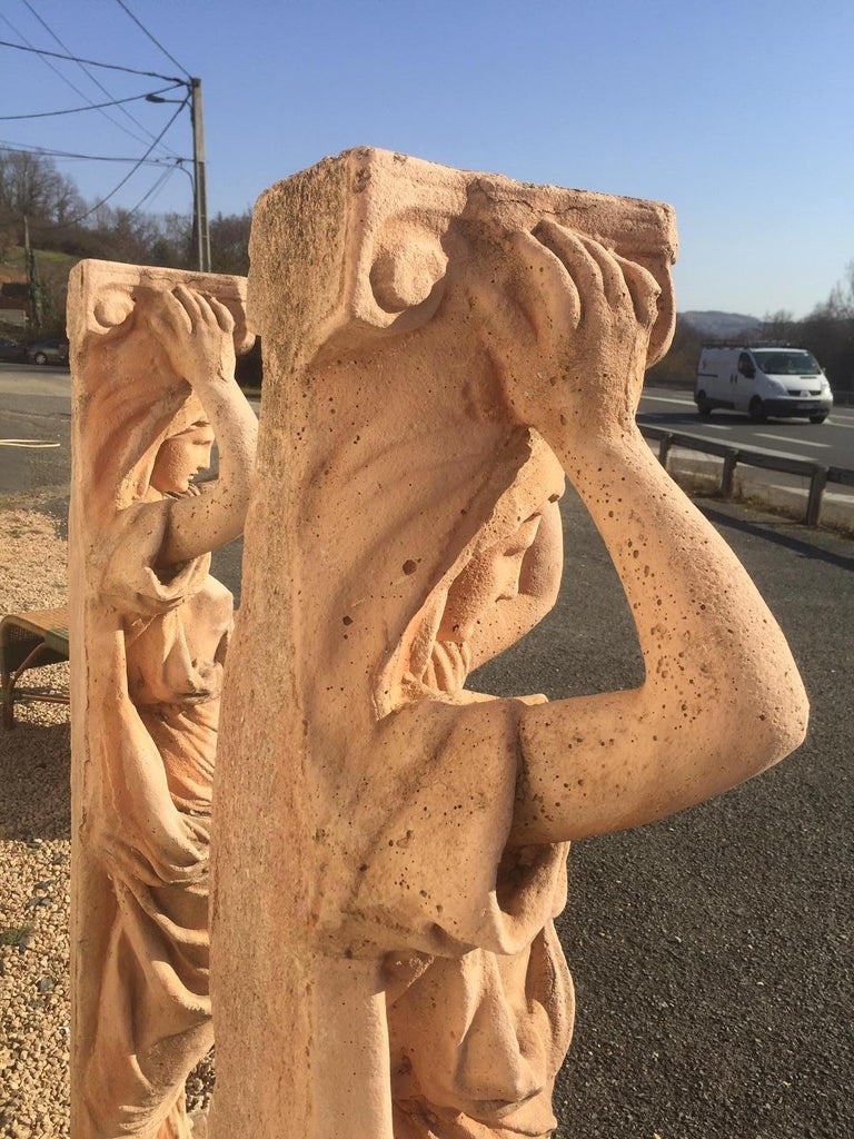 20th Century, Pair of Antique Greek Cariatide Stone Statues, 1950s at ...