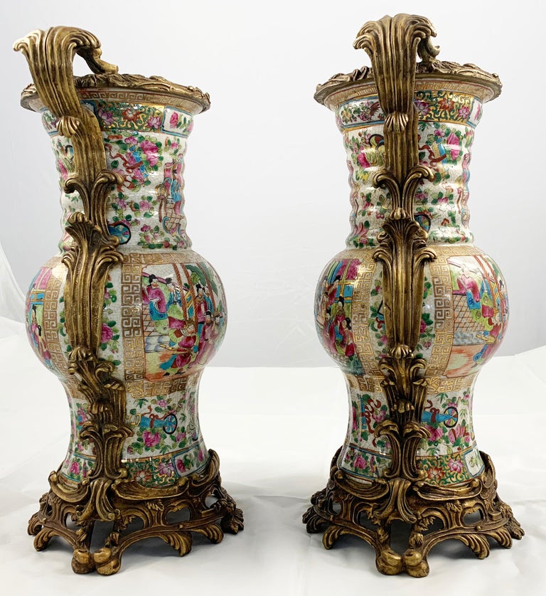 20th Century Pair of Cantonese Ormolu Mounted Vases For Sale at 1stDibs