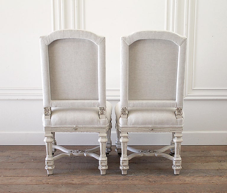 20th Century Pair of Carved Parsons Chairs in Natural Belgian Linen at ...