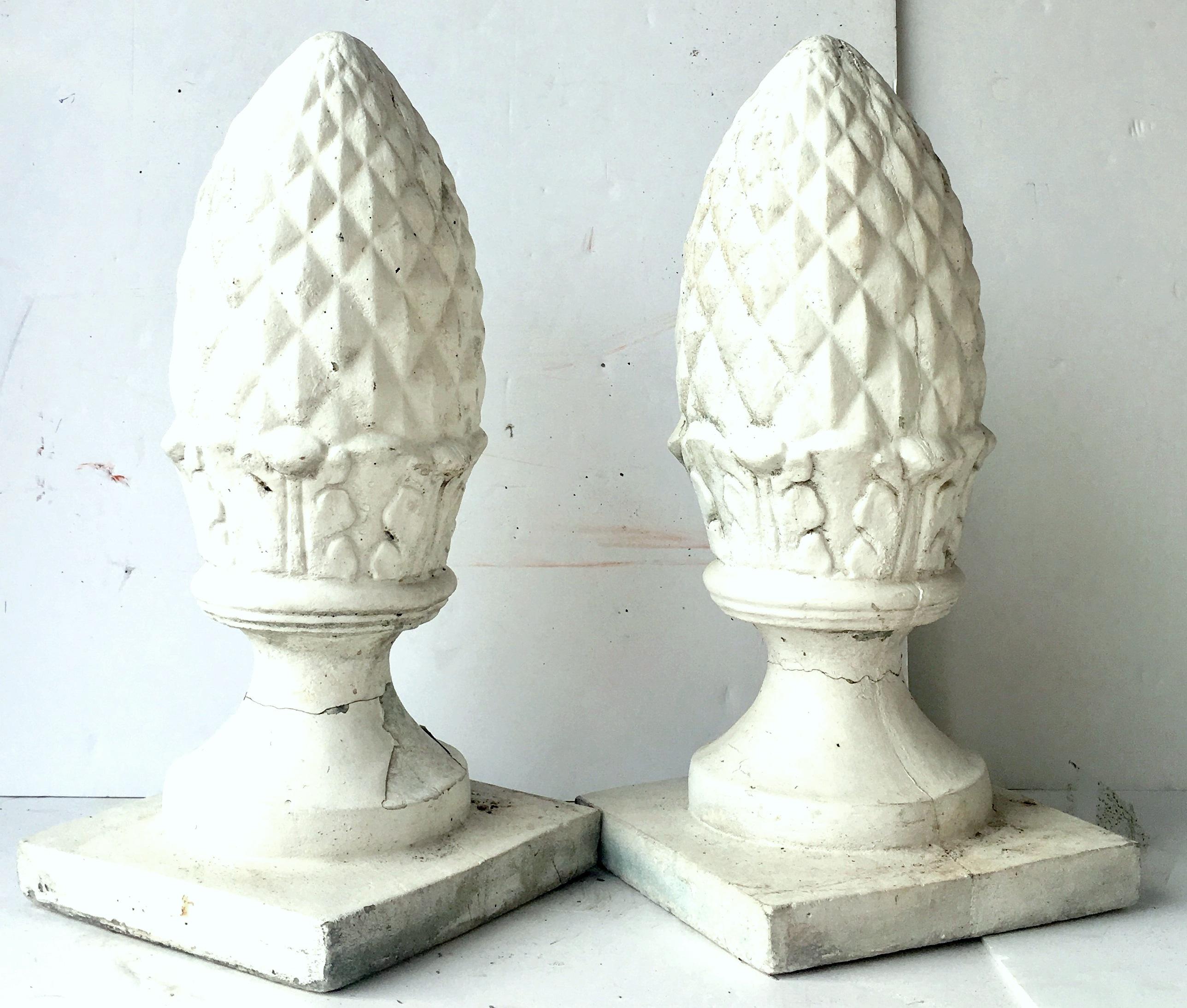 20th Century Pair of Cast Stone Sculptural Cone Form Finial Sculptures ...