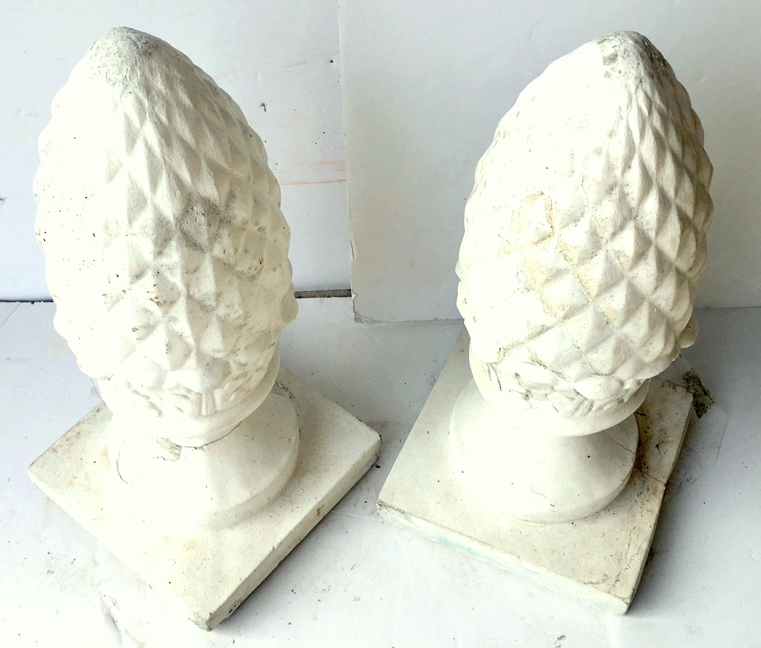 20th Century Pair of Cast Stone Sculptural Cone Form Finial Sculptures ...