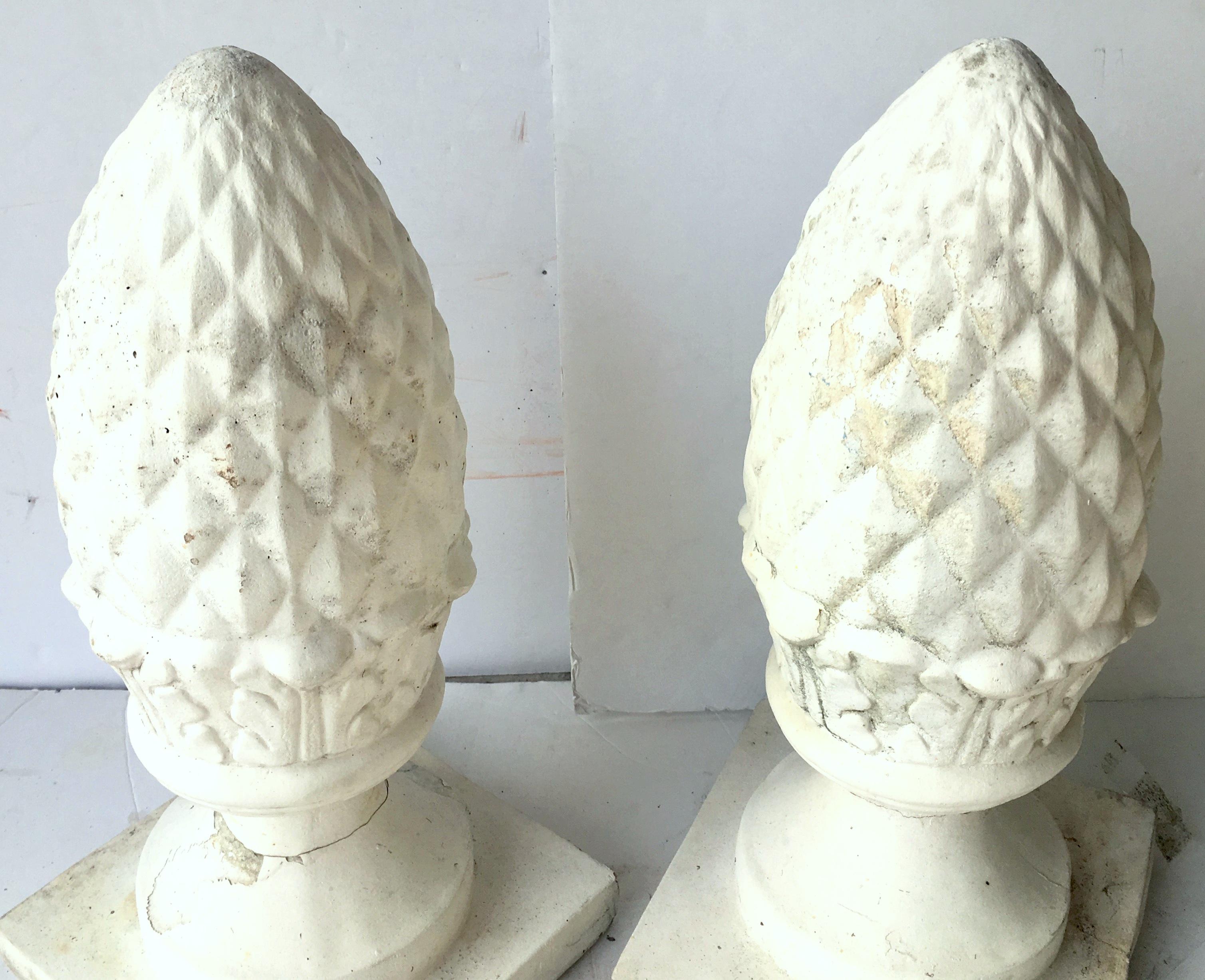 20th Century Pair of Cast Stone Sculptural Cone Form Finial Sculptures ...