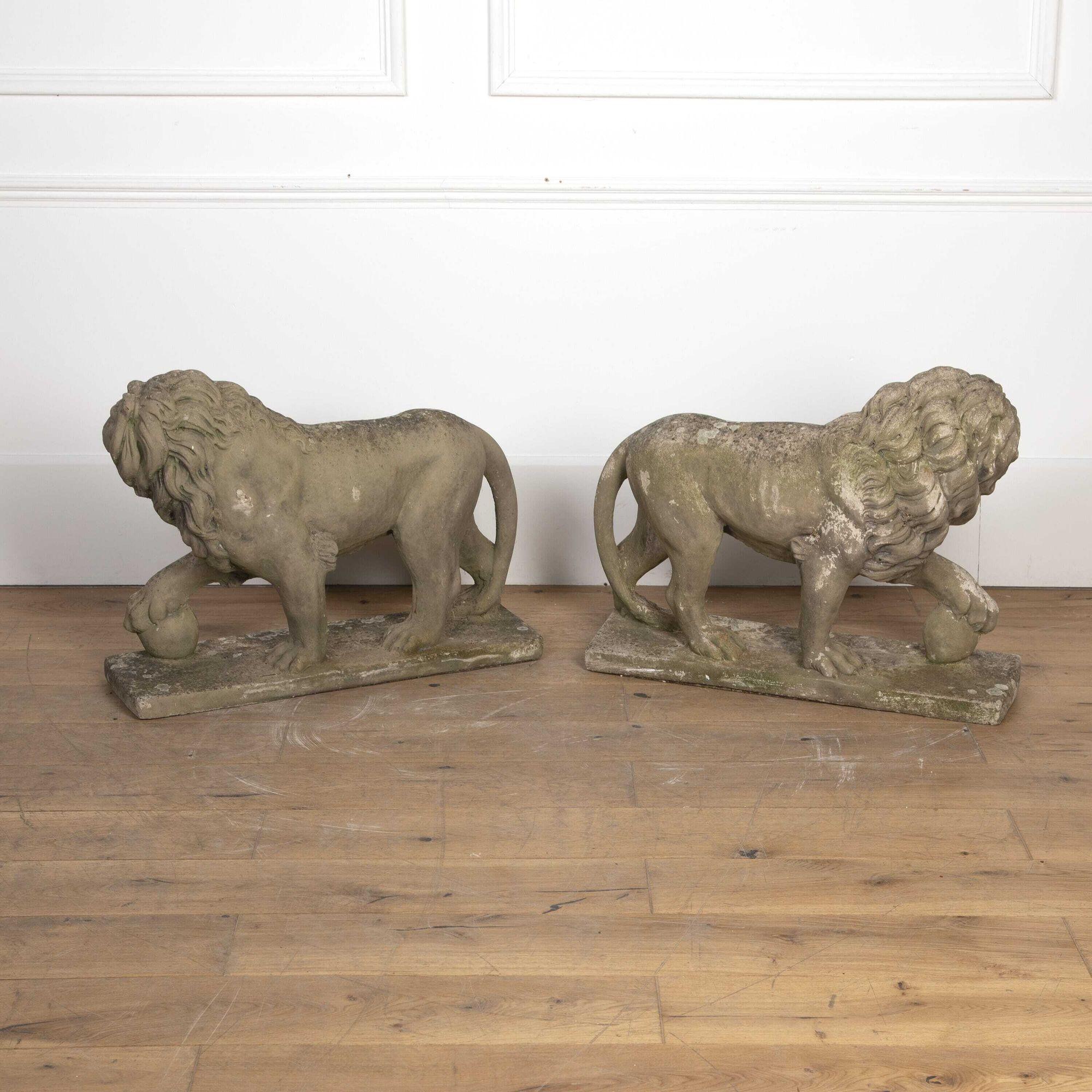 20th Century Pair of Composition Stone Medici Lions For Sale at 1stDibs