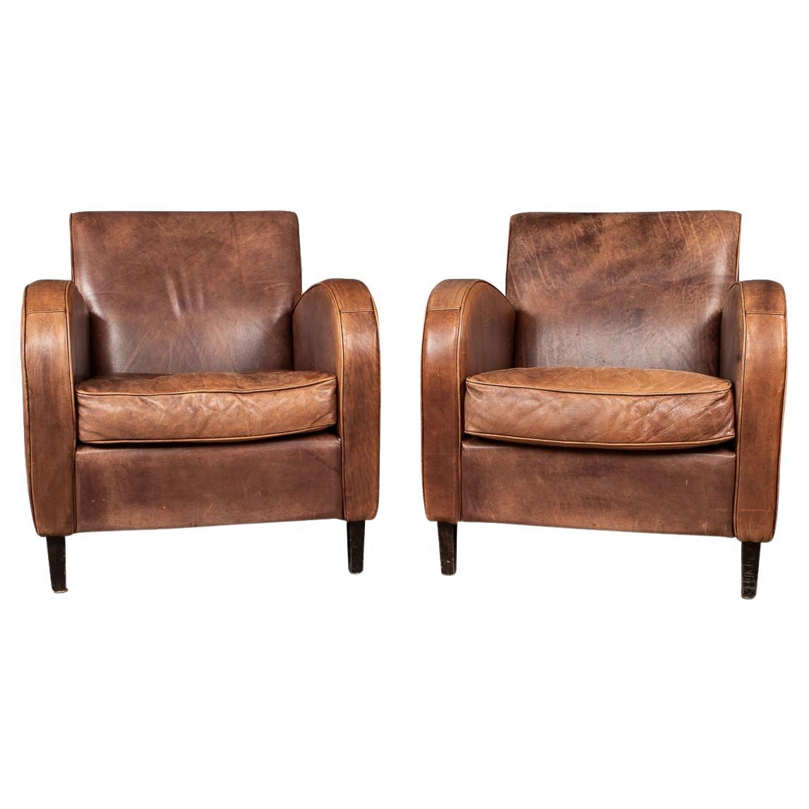20th Century Pair of Dutch Leather Club Chairs For Sale at 1stDibs