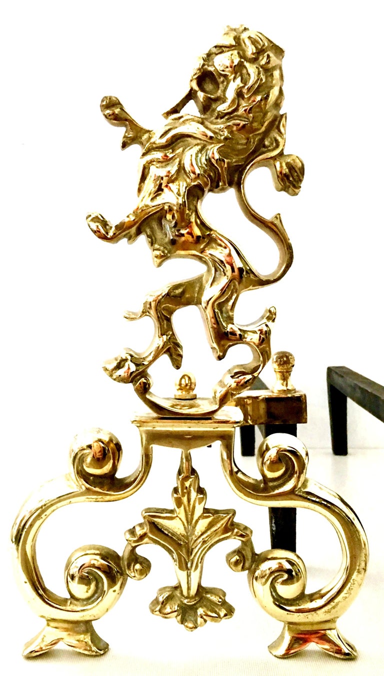 20th Century Pair of Georgian Solid Brass and Iron "Rampant Lion ...