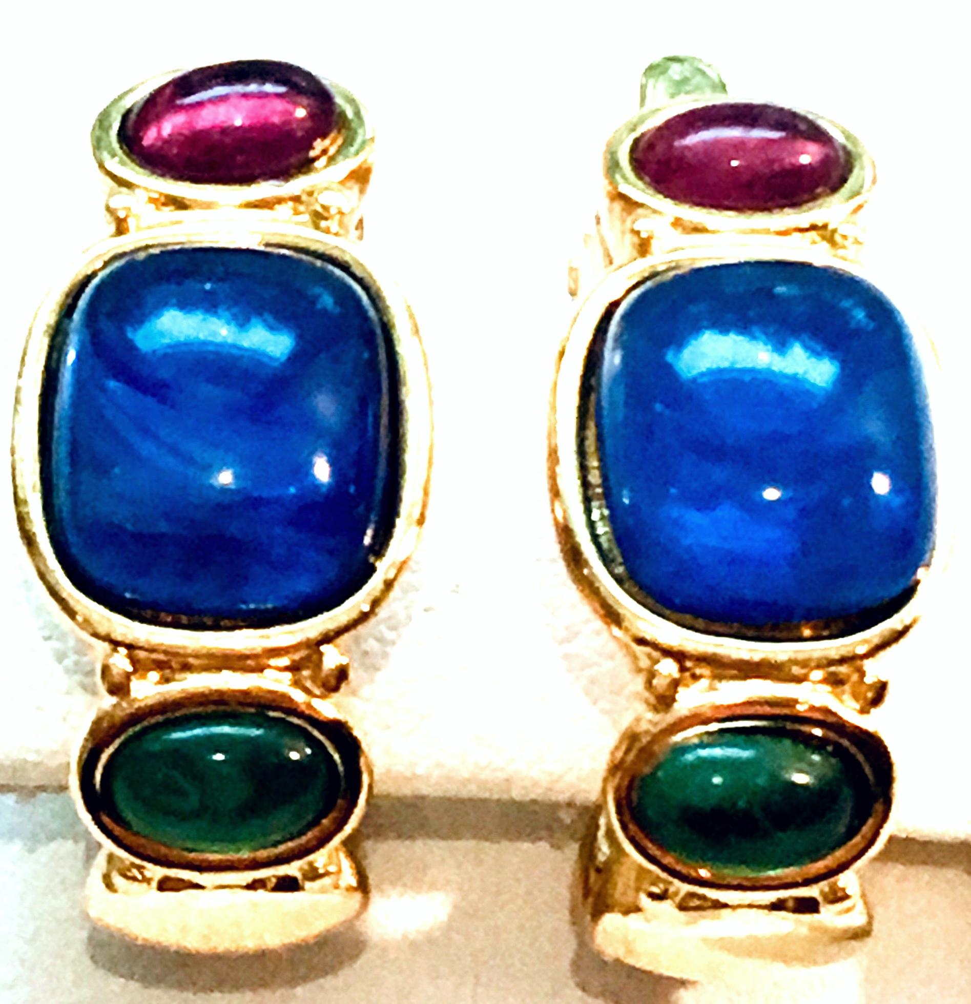 20th Century Pair Of Gold Plate and Molded Glass Hoop Earrings By ...