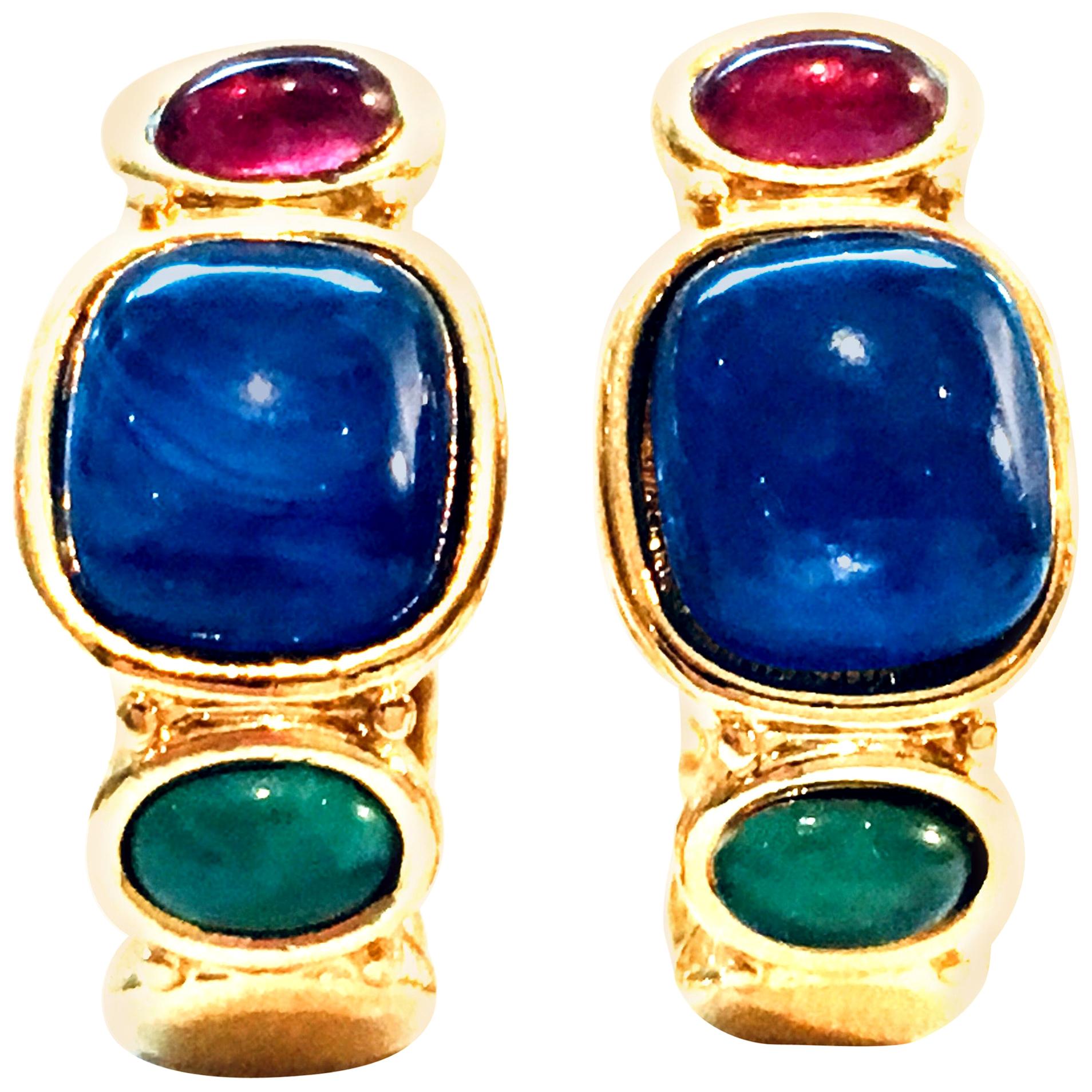 20th Century Pair Of Gold Plate and Molded Glass Hoop Earrings By ...