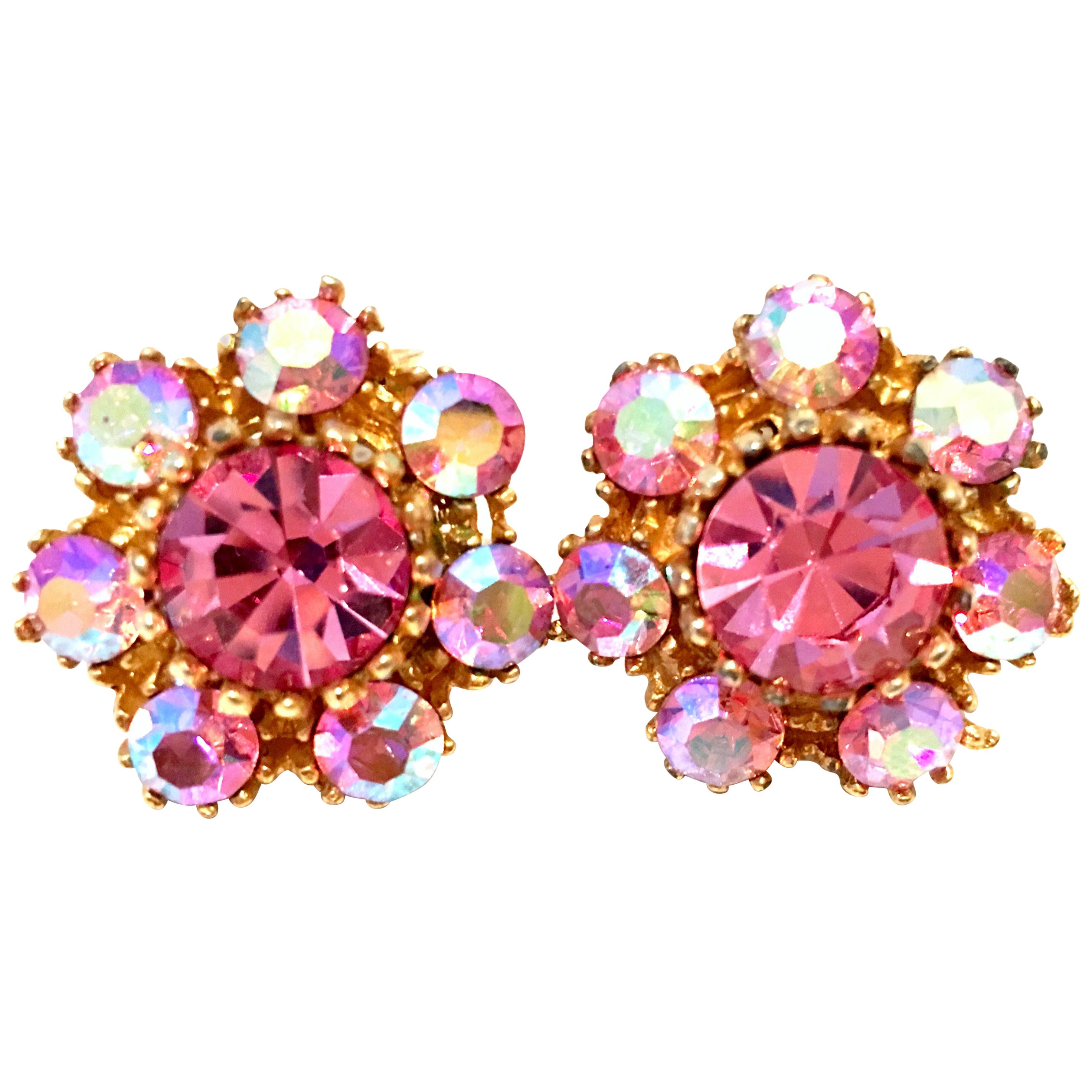 20th Century Pair Of Gold Plate and Swarovski Crystal Earrings at 1stDibs