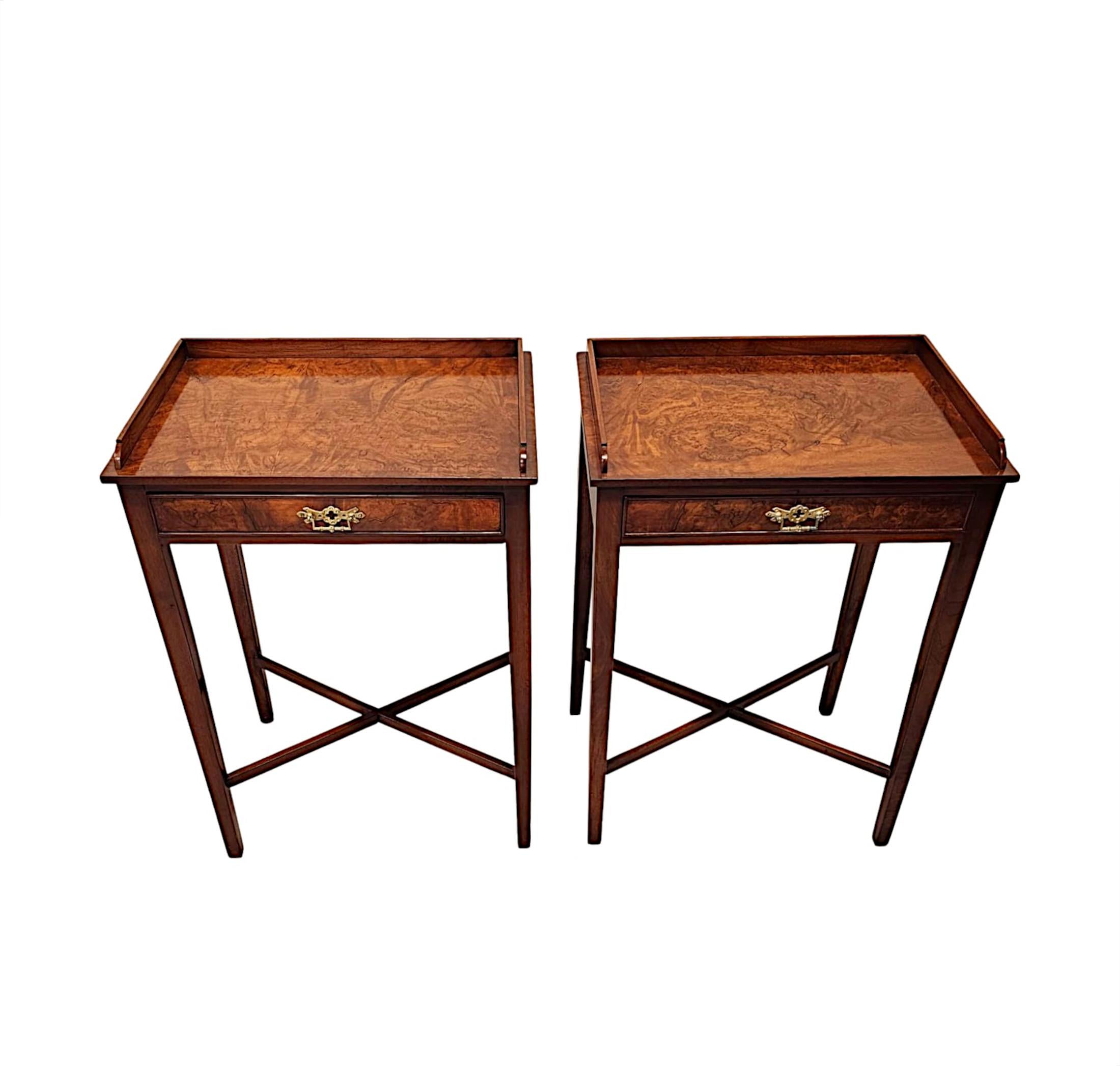 20th Century Pair of Hand Made Burr Walnut Side Tables For Sale at 1stDibs
