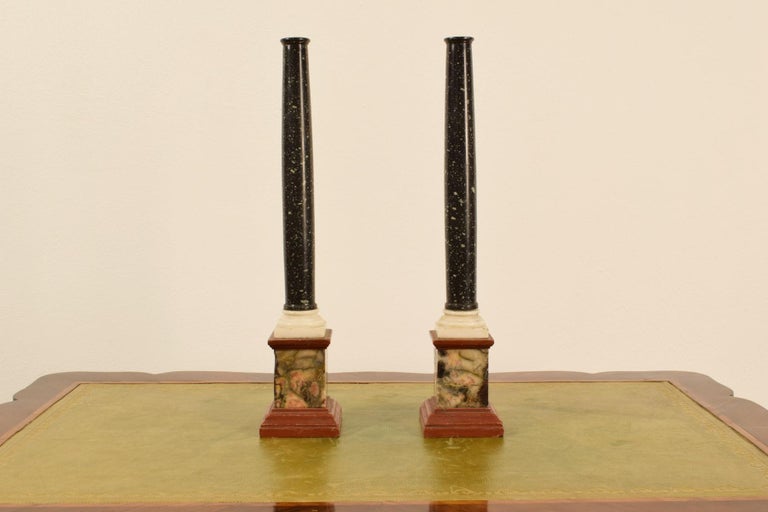 20th Century, Pair of Italian Antique Style Polychrome Marble Columns ...