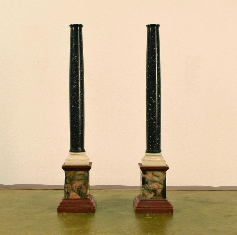 20th Century, Pair of Italian Antique Style Polychrome Marble Columns ...