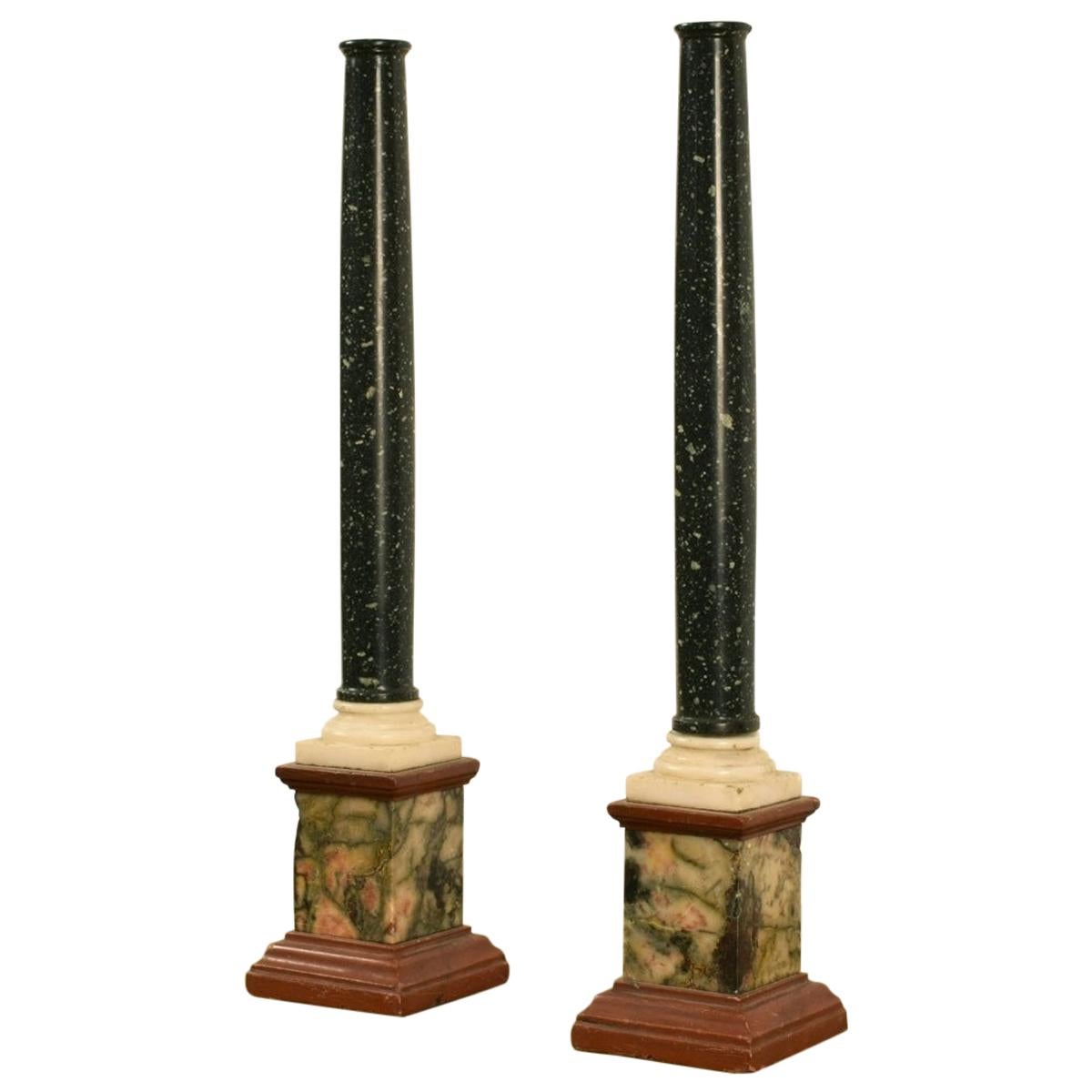 20th Century, Pair of Italian Antique Style Polychrome Marble Columns ...