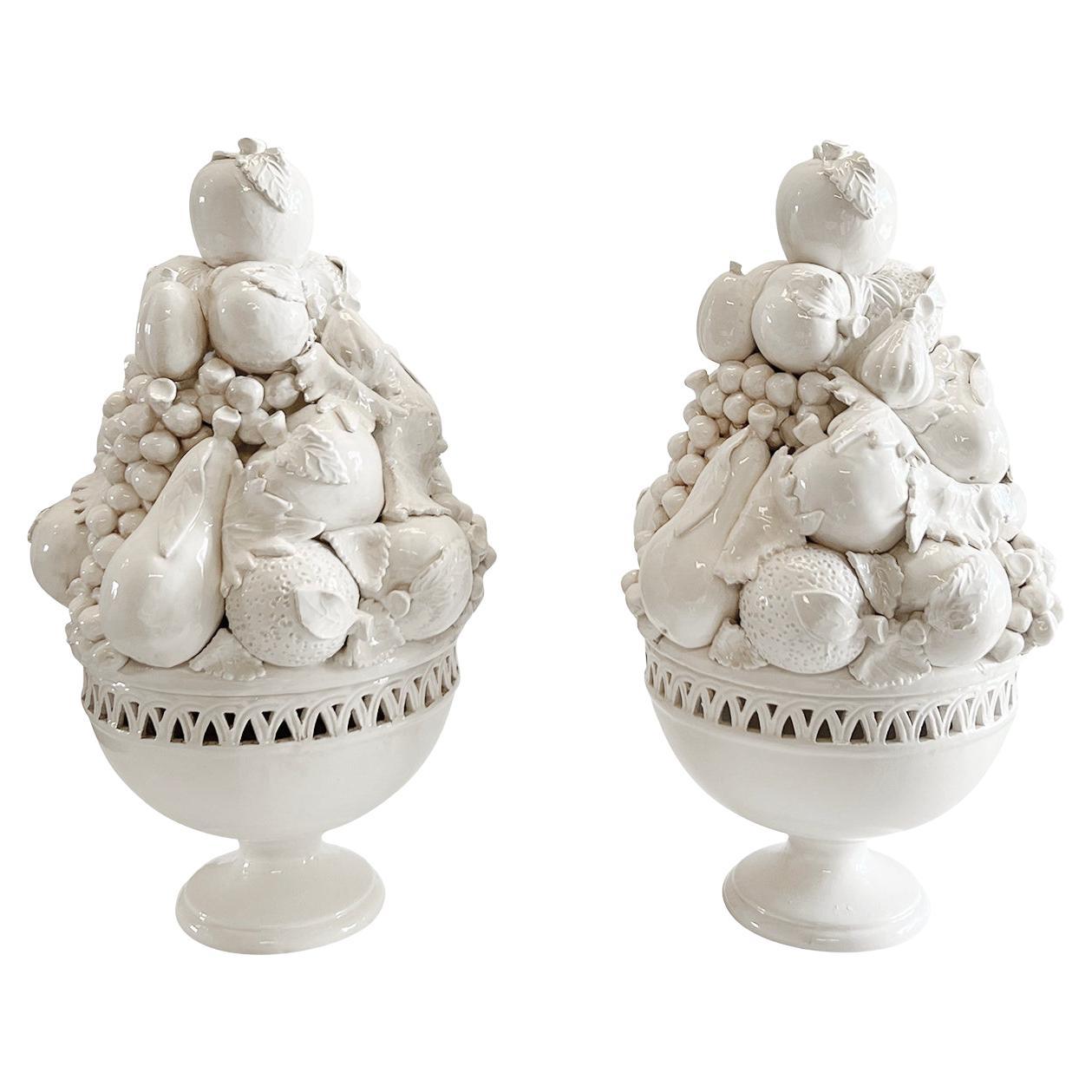 20th Century Pair of Italian Fruit Decor - Vintage Ceramic Vases For ...
