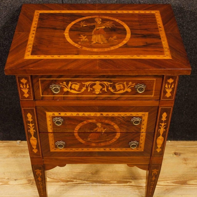 20th Century Pair of Italian Inlaid Wooden Bedside Tables in Louis XVI ...