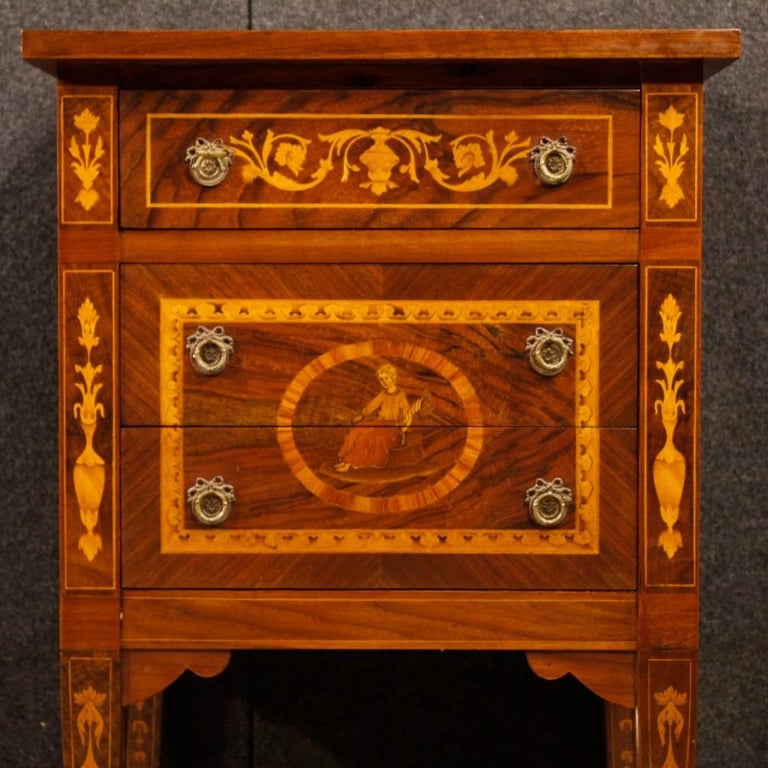 20th Century Pair of Italian Inlaid Wooden Bedside Tables in Louis XVI ...