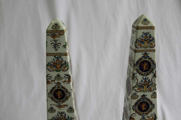 20th Century Pair of Italian Obelisks, Hand-Painted Porcelain For Sale ...
