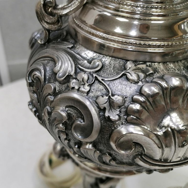 20th Century Pair of Italian Silver embossed with figures Lamps For ...