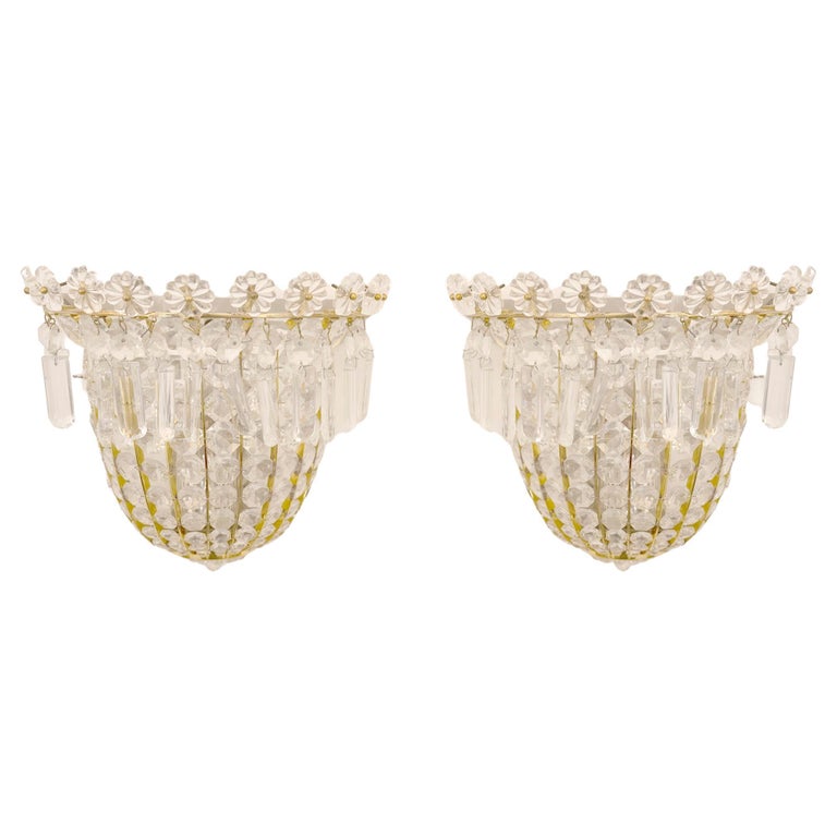 20th Century Pair of Glass Crystal Vase Sconces For Sale at 1stDibs