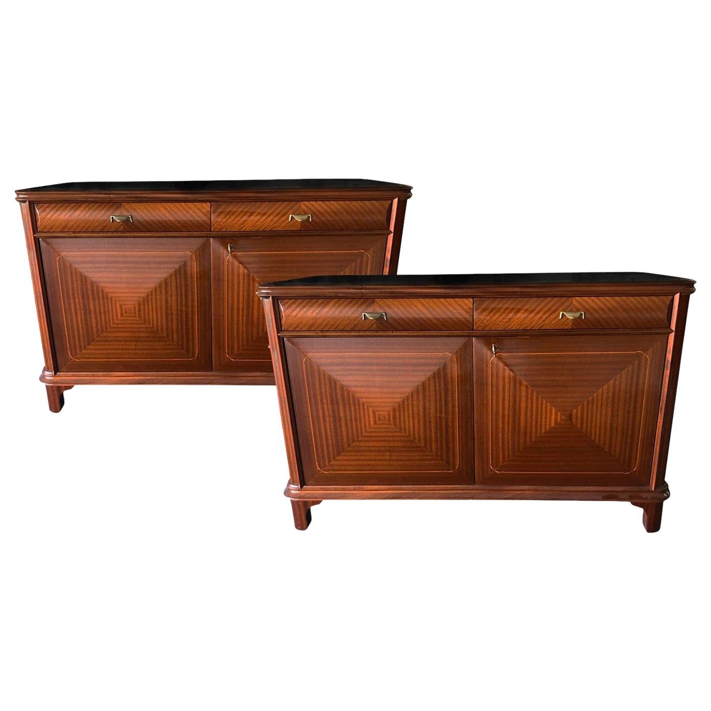 Mid-Century Modern Solid Wood and Colored Glass Pair of Italian ...
