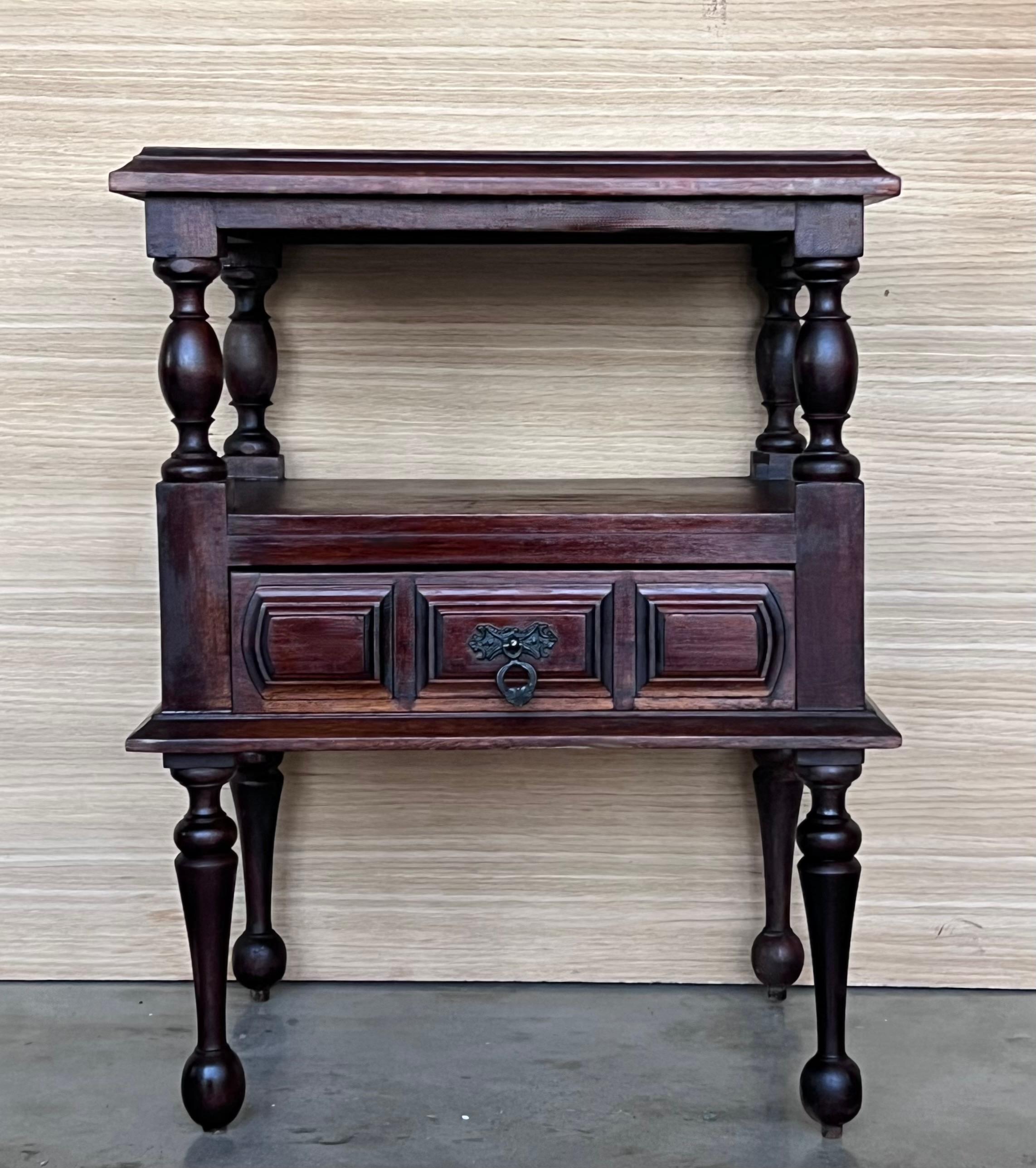 20th Century Pair of Solid Carved French Nightstands with Low Drawer ...
