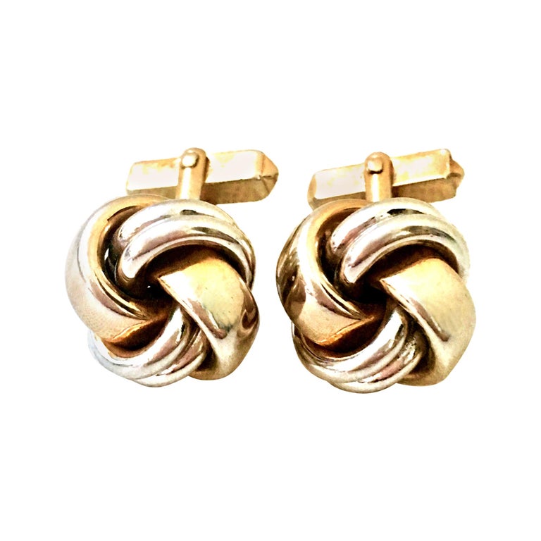 20th Century Pair Of Two Tone Silver and Gold "Love Knot" Cufflinks By ...