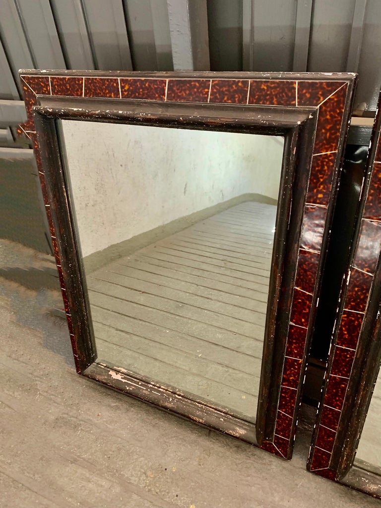 20th Century Pair Spanish Faux Carey and Ebonized Wood Mirrors For Sale ...