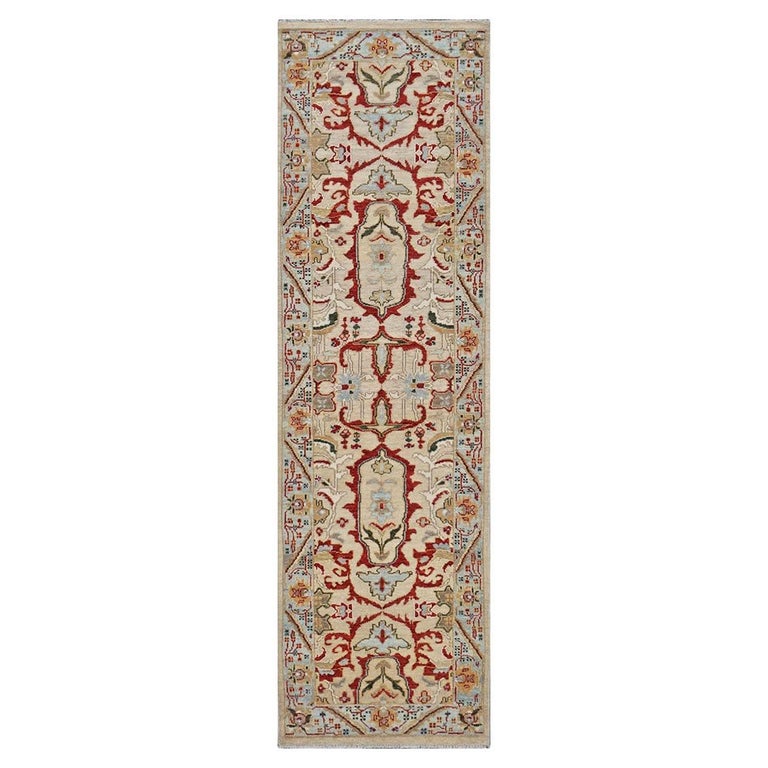 21st Century Sultanabad 3x10 Tan, Red and Light Blue Handmade Hall ...