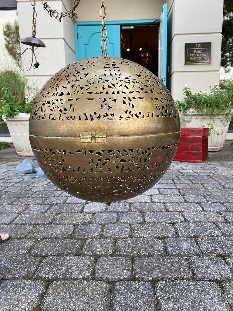 20th Century Pierced Brass Ball Hanging Light Fixture or Chandelier at ...