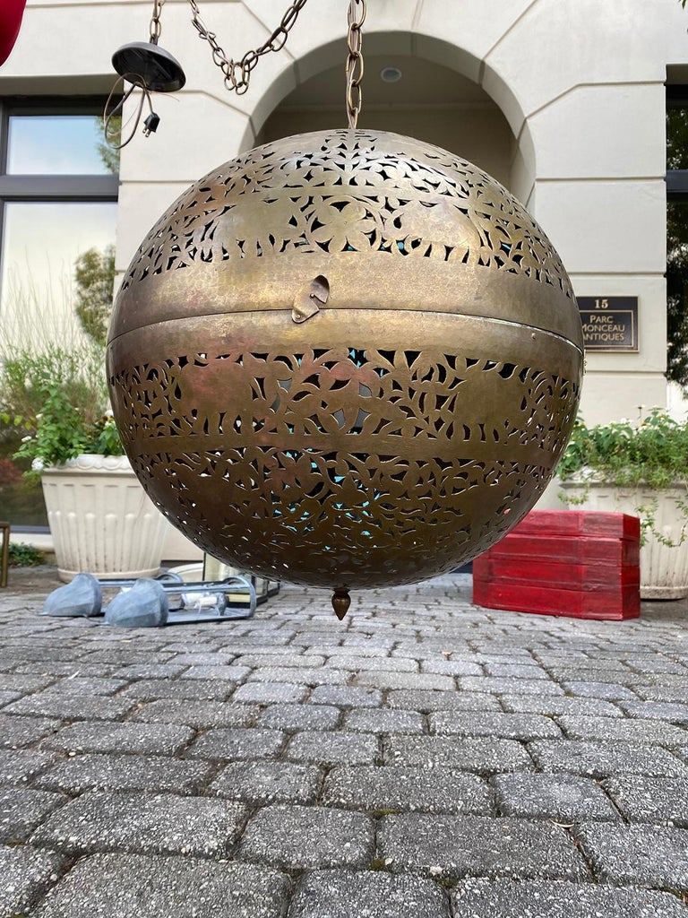 20th Century Pierced Brass Ball Hanging Light Fixture or Chandelier at ...