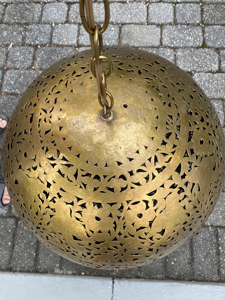 20th Century Pierced Brass Ball Hanging Light Fixture or Chandelier at ...