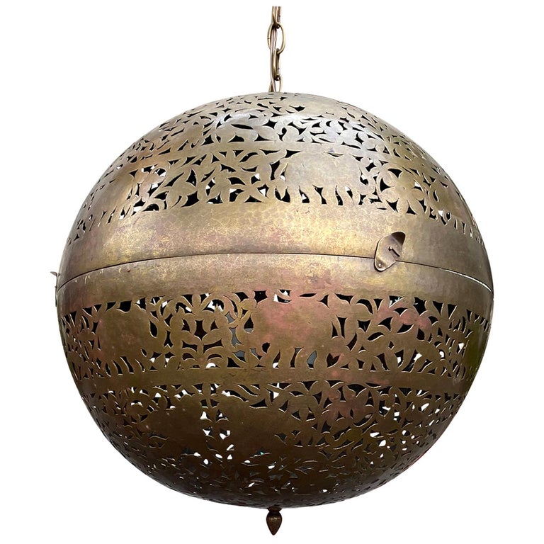 20th Century Pierced Brass Ball Hanging Light Fixture or Chandelier at ...