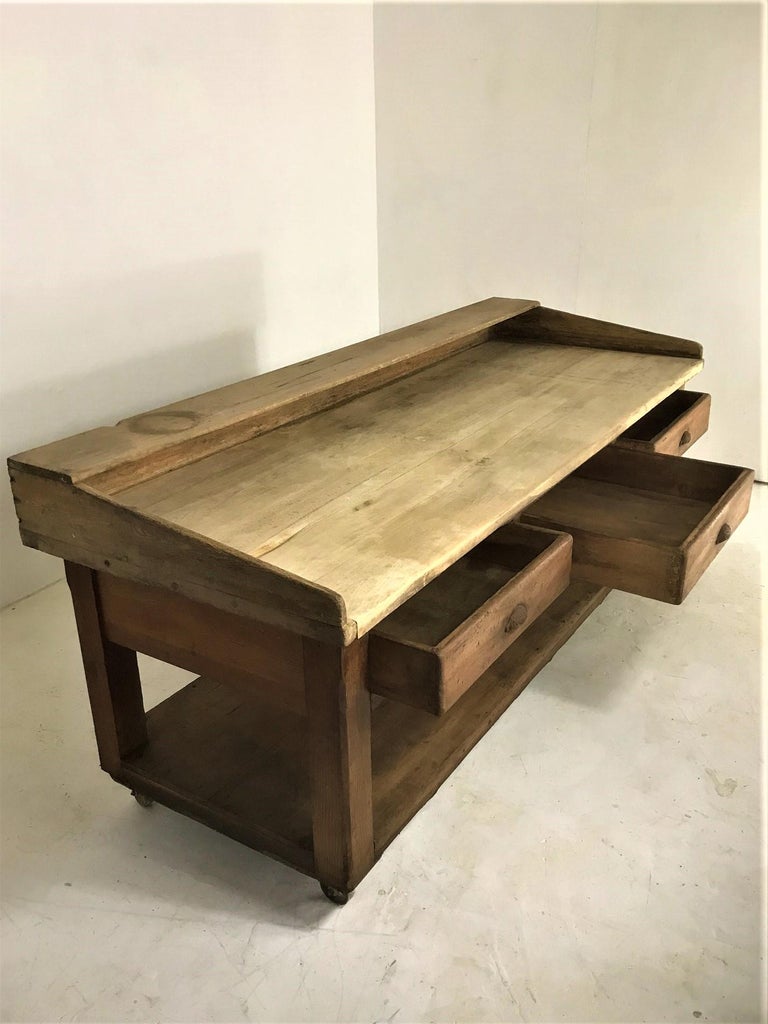 20th Century Pine and Sycamore Bakers Table Kitchen Island Table ...