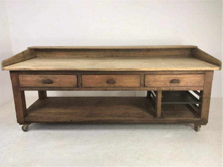 20th Century Pine and Sycamore Bakers Table Kitchen Island Table ...