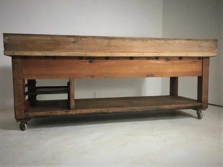 20th Century Pine and Sycamore Bakers Table Kitchen Island Table ...