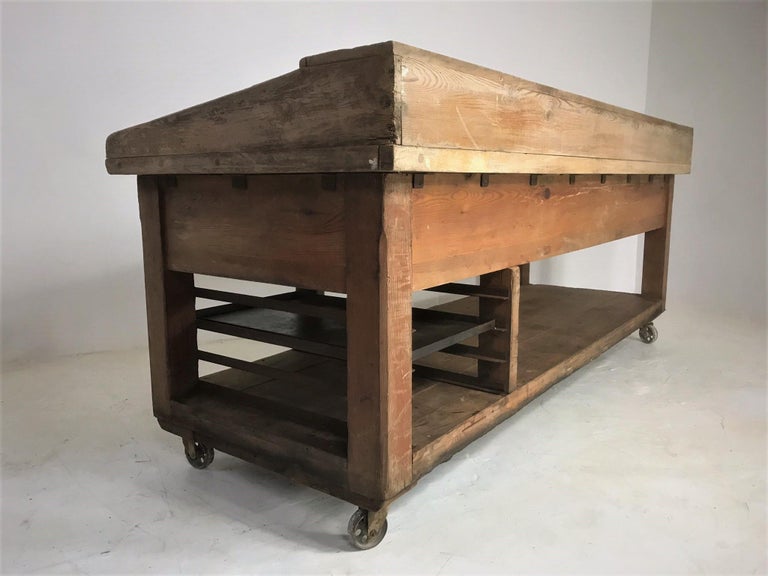 20th Century Pine and Sycamore Bakers Table Kitchen Island Table ...