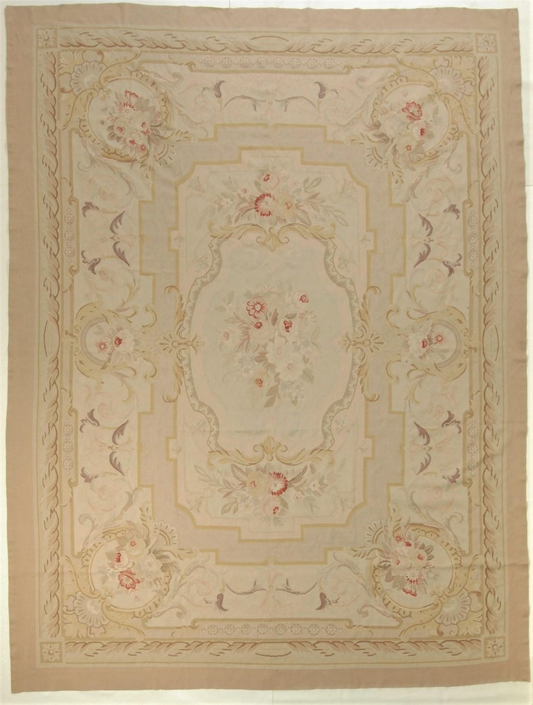 20th Century Pink Purple White Floreal Central Medallion Aubusson, ca ...