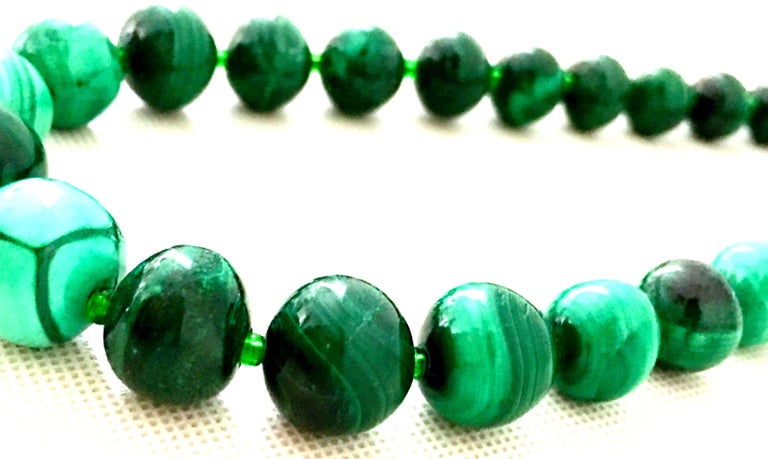 20th Century Polished Malachite Round Bead Necklace at 1stDibs