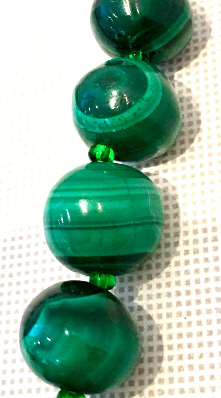 20th Century Polished Malachite Round Bead Necklace at 1stDibs