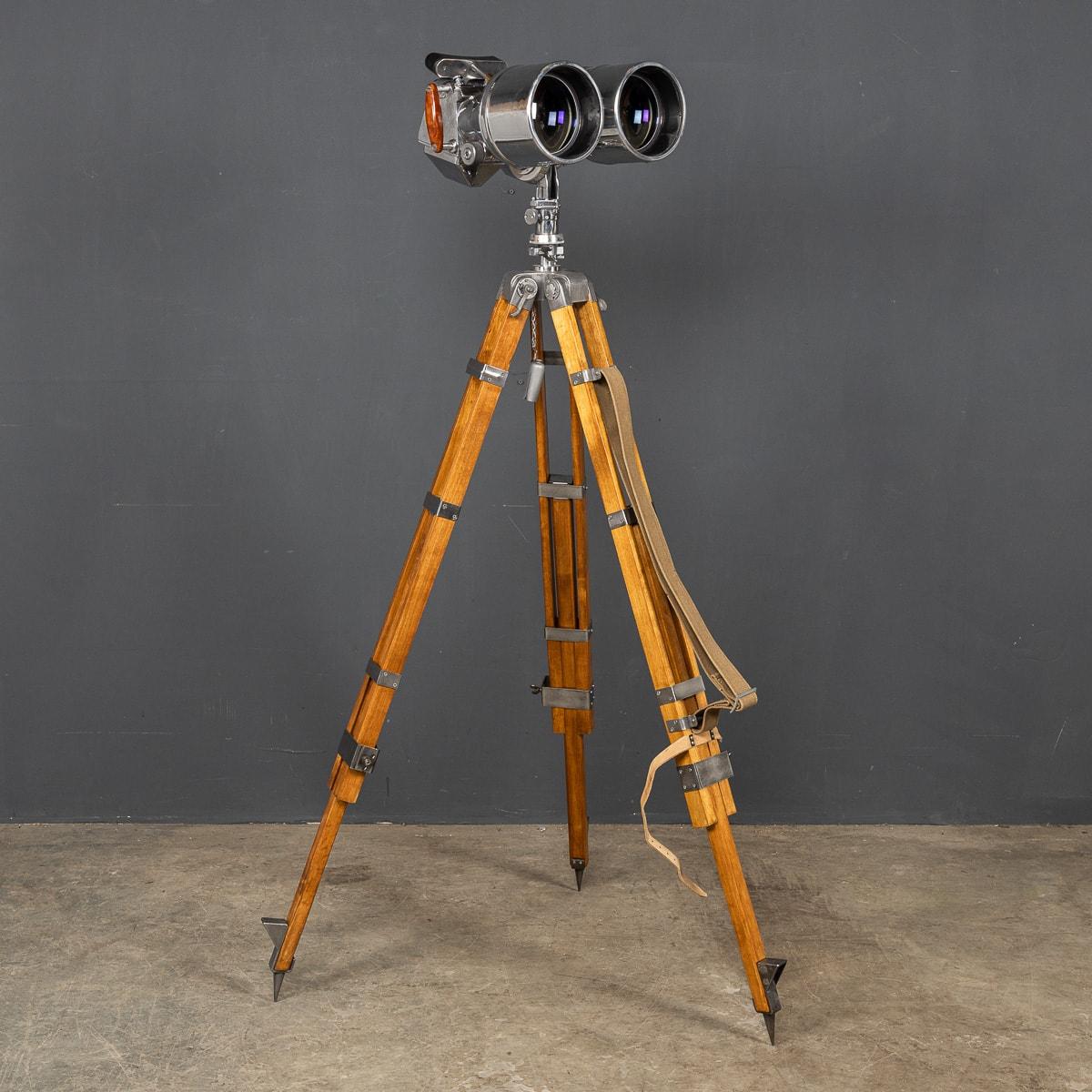 20th Century Polished Observation Binoculars on a Wooden Tripod For ...