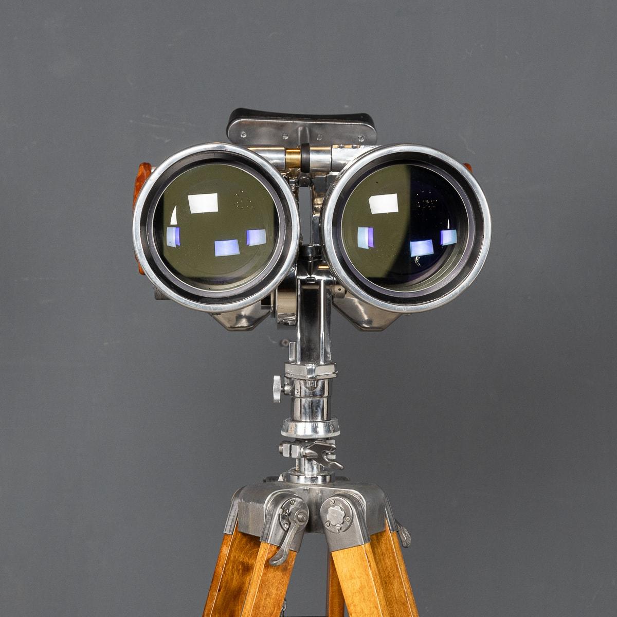 20th Century Polished Observation Binoculars on a Wooden Tripod For ...