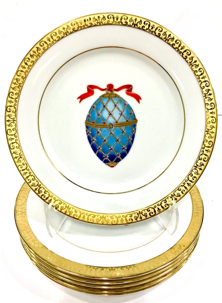 20th Century Porcelain Hand-Painted 22-Karat Gold Salad-Dessert Plates ...